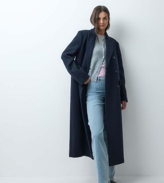 Asos Tall ASOS DESIGN Tall langer formeller Dad-Mantel mit Wolle in Marineblau