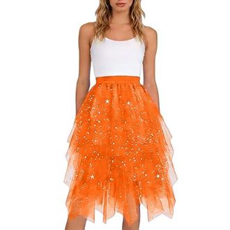 Generic Jupe longue en tulle pour femme - Jupe &agrave; paillettes pour femme - Style midi - &Eacute;l&eacute;gante - Irr&eacute;guli&egrave;re - Taille haute &eacute;lastique - Costume de carnaval - 