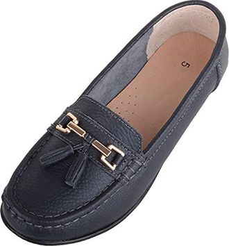 Absolute Footwear Mocassins décontractés en Cuir, Style décontracté, pour Femme, Bleu Marine, 41 EU