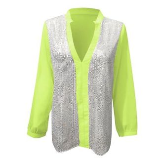 Generic Hauts &agrave; paillettes scintillantes pour femme - Manches longues - Col en V - Coupe ample - Pull &agrave; paillettes scintillantes - Confortables - Hauts de soi