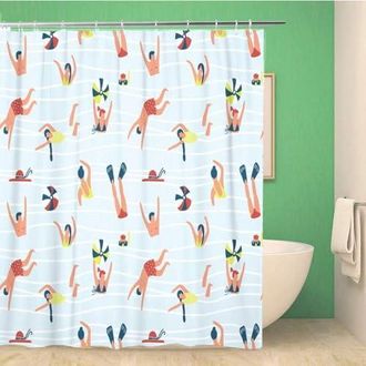 Generic Rideau de Douche Anti Moisissure 180x180 Piscine Rideau de Douche Tissu Imperm&eacute;able Lavable &eacute;t&eacute; Hawa&iuml;en 3D Rideaux Baignoire Salle de Bain A/3926