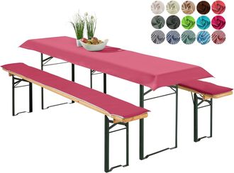 Heimtexland Bierzeltgarnitur Auflagen Set 3-teilig Tischdecke Bierbankauflage Polster Kissen Biergarnitur Typ698 Beere für Tischmaß 50x220 cm