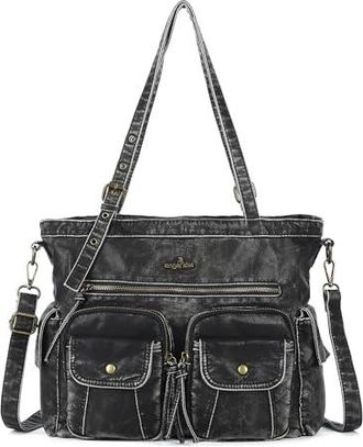 Angel Kiss Sac &agrave; Main Femme Sac &agrave; Bandouli&egrave;re Multifonctionnel Sacs &agrave; Bandouli&egrave;re Sacs Hobo Lav&eacute;s en Cuir Souple, Noir