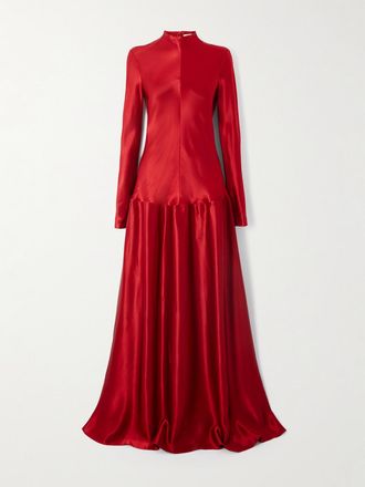 FFORME Mila Maxikleid Aus Strukturiertem Satin Mit Stehkragen - Rot