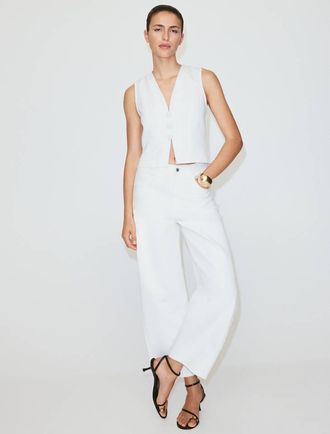 Mango Top en denim &agrave; brandebourgs blanc - Femme - XS - MANGO