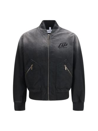 Off-white Mens Bomber Jacket Washed Denim Black Cotton