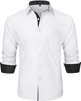 Hisdern Chemise Habillée Homme Manches Longues Boutonnée Chemises de Mariage Cérémonie Travail Formel Coupe Régulière Chemise avec Deux Couleurs Cadeaux pour 