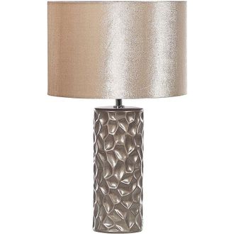 Beliani Lampe de Chevet en C&eacute;ramique Abat-jour Tambour en velours et Base Dor&eacute;e Sankuru