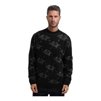A|X Armani Exchange Pull-over en maille &agrave; logo all-over - Homme - Pulls - Noir - Taille: 3XL