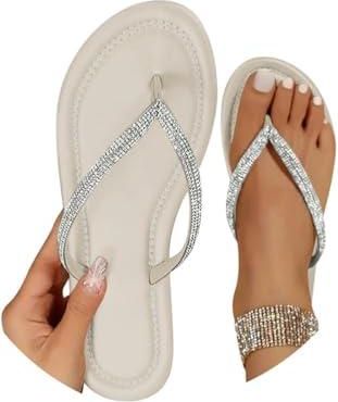 Generic Tongs tendance &agrave; paillettes avec strass pour femme - Confortables - L&eacute;g&egrave;res et antid&eacute;rapantes, blanc, 38.5 EU