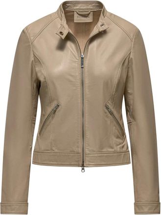 Bomboogie Femme, Vestes, Beige, Taille: 46 FR Blouson de motard en cuir Slim Fit