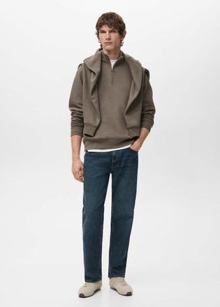Mango Sweat avec col zipp&eacute; int&eacute;rieur soft-touch marron moyen - Homme - XS - MANGO MAN