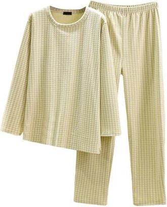 Generic Pyjama en Polaire pour Homme - 2 pi&egrave;ces - Baggy - Grande Taille - T-Shirt &agrave; Manches Longues + Pantalon de Pyjama &agrave; Carreaux - Ensemble de Pyjama 2 pi&egrave;
