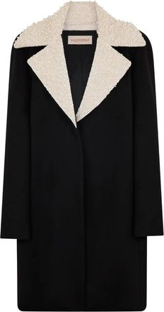 Valentino Garavani manteau &agrave; col en peau lain&eacute;e - Noir