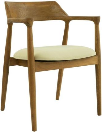 Vente-Unique Vente-unique - Chaise avec accoudoirs en teck et tissu - Naturel et crème - souady