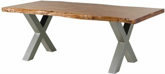 Massivmoebel24 Baumtisch Akazie 180x90x77 Akazie natur lackiert / X-Beine silber matt freeform 5