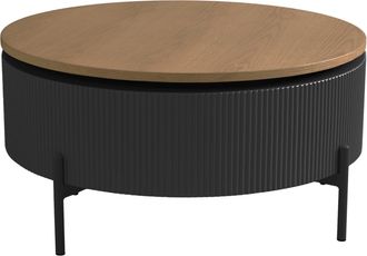 Sch&ouml;ner Wohnen Kollektion Couchtisch HEROY/Tischplatte Eichefarbig Tobacco, Gestell schwarz / 360&deg; drehbare Platte, Stauraum/gerillte Oberfl&auml;che/Wohnzimmertisch/B 80, H 40, T 8