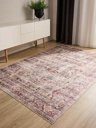 benuta Basic Tapis Salon George - Multicolore/Rose Fuchsia 60x120 cm - Lavable - Rectangulaire Vintage, Élégant, Rétro pour Chambre, Couloir, Salle à Manger