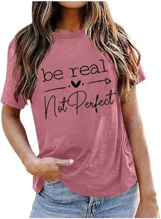 Generic T-shirt d&eacute;t&eacute; &laquo; Be Real Not Perfect &raquo; 2025 pour femme - Motif graphique d&eacute;contract&eacute; - Coupe ample - Mignon &agrave; manches courtes - Tendance - Lettre occide