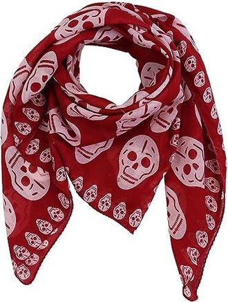 Freak Scene Echarpe en coton - têtes de mort 1 rouge - rose - tissu carré
