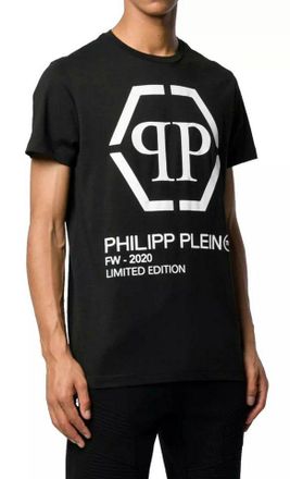 Philipp Plein T-Shirt Gold Cut T-Shirt Limited Edition Logo Shirt Rundhals Top doppelt gen&auml;hte S&auml;ume,Sechseckiges Logo an der Passe