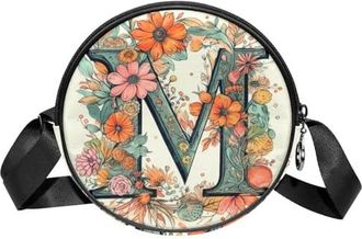 Generic Petit sac &agrave; bandouli&egrave;re circulaire pour femme, motif floral avec fermeture &eacute;clair, bretelles r&eacute;glables, sac &agrave; main rond d&eacute;contract&eacute; pour femmes et fil