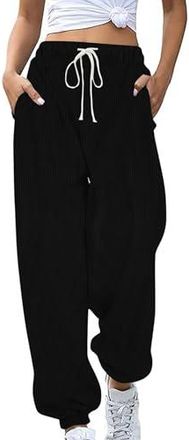 Generic Pantalon de jogging taille haute en velours c&ocirc;tel&eacute; avec poches et cordon de serrage &eacute;lastique pour lautomne et lhiver, Noir, XXL
