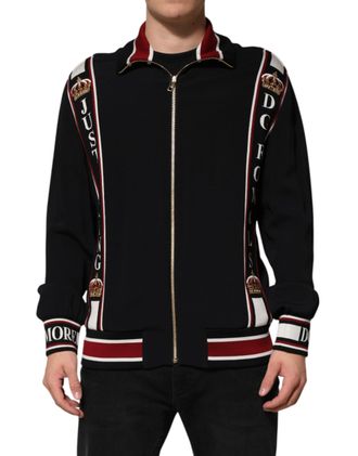 Dolce & Gabbana Mens Black Dg King Full Zip Sweatshirt Sweater Rayon Elastane Clothing