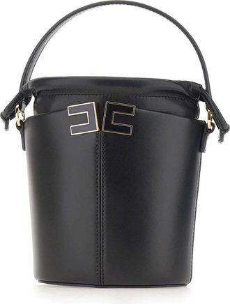 Elisabetta Franchi Femme, Sacs, Noir, Taille: ONE Size Logo-Plaque Drawstring Mini Bucket Bag