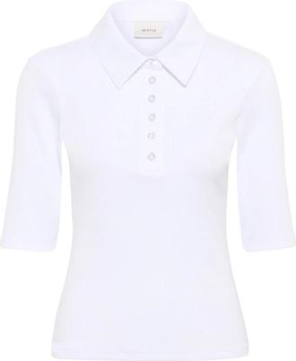 Gestuz Wei&szlig;es Polo Top Kurzarm Klassisch - - Tops - Damen - Wei&szlig; - XL