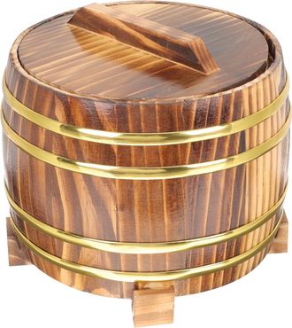 Amosfun Holz Reiseimer Mit Edelstahl Innenbeh&auml;lter Und Deckel Runder Haushalts Dampfeimer F&uuml;r Reis K&uuml;chenzubeh&ouml;r Zum D&auml;mpfen Und Lagern