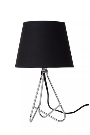 Licht-Erlebnisse Tischlampe Stoff Metall Schwarz Chrom Nachttisch Schlafzimmer 30 cm E14 bis 40 W Modern blendarm gem&uuml;tlich Wohnzimmer Tischleuchte rund ZORIN