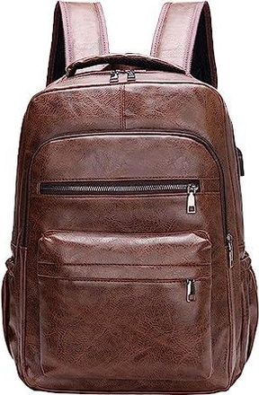Perfeclan Sac à Dos Ordinateur Portable en Cuir PU, Sac à Dos de Voyage Imperméable avec USB Charging Port, Sac à Dos Décontracté Sac à Main Résistant à Lusure 