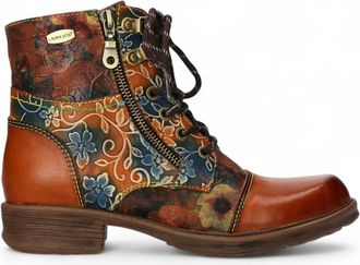 Laura Vita Laura Vita Anita 006 Kamelbraun Floral Damen Gothic Viktorianische Leder Stiefeletten