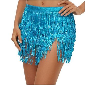 Generic Jupe &agrave; paillettes pour femme - Mini jupe &agrave; franges &agrave; paillettes - Jupe de danse scintillante - Costume de danse pour f&ecirc;te, festival, &eacute;v&eacute;nements cultur