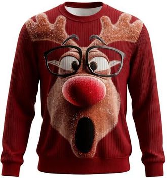 Generic Pull Moche De Noel Homme Cr&eacute;atif en 3D Repr&eacute;sentant Pull Noel Sweat-Shirt en Tricot No&euml;l Impression Moche Col Rond Tops &Agrave; Manches Longues Pullover Cr&eacute;