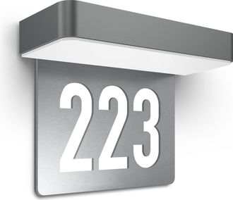 Steinel My Xsolar SOL-O HN, Hausnummernschild Edelstahl, beleuchtete Hausnummer, gestanzte Ziffern individuell wählbar