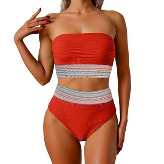 Generic Ensemble de Bikini Bandeau Taille Haute pour Femmes, Maillots de Bain Deux pi&egrave;ces sans Bretelles, c&ocirc;tel&eacute;s, Longs, Couverture compl&egrave;te, Maillots de Bai