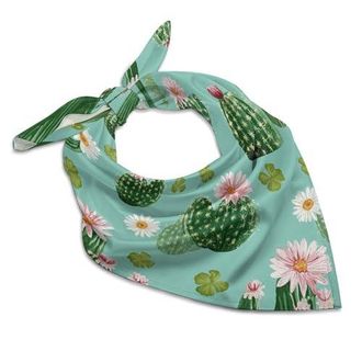 Generic Écharpe carrée en soie mignonne avec cactus et fleurs de cactus - Écharpe respirante - Cadeau pour femme et homme, multicolore, 46x46cm