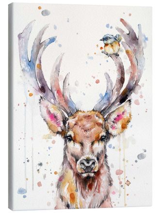 Posterlounge Hirsch und Spatz Leinwandbild von Sillier Than Sally 60 x 80 cm Wandbilder Wanddeko