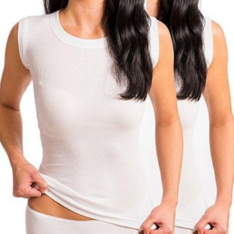 Hermko 99384910 Lot de 2 Maillots de Corps Corset à Encolure Ronde, sans Couture latérale 100% Coton Biologique, Couleur:Blanc, Größe Unisex:XXL