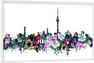 artboxONE Poster mit wei&szlig;em Rahmen 60x40 cm Berlin St&auml;dte Berlin City Skyline floral - Bild Vintage Cities Cityscape
