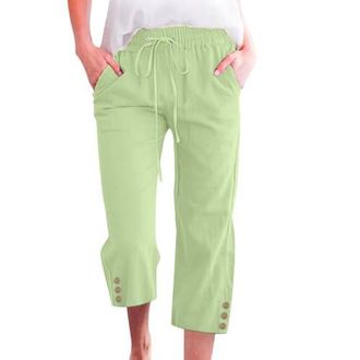 Generic Pantalon d&eacute;t&eacute; 7/8 pour femme - L&eacute;ger - Avec cordon de serrage et poches - Pantalon en coton et lin - Pantalon &eacute;l&eacute;gant et a&eacute;r&eacute; - D&eacute;contract&eacute; - Conforta