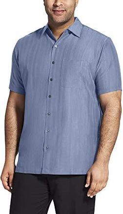 Van Heusen Big and Tall Air Chemise boutonnée à Manches Courtes en polyrayonne rayée Bas, Forever Blue, 4XL Grand Taille Homme