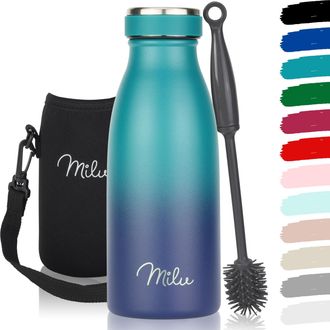 Milu Edelstahl Trinkflasche 350ml, 500ml, 750ml, 1L, 1,5L - Thermosflasche für Kinder Erwachsene auslaufsicher Isolierflasche Kohlensäure geeignet- inkl. R