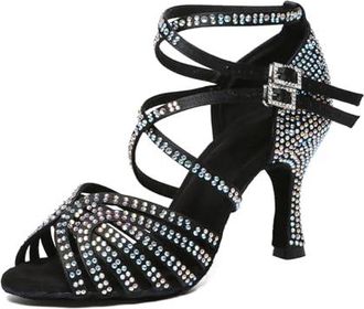 Miyoopark Chaussures de danse latine pour femme avec bride en strass - Sandales formelles de mariage, L604 Noir 8 Talon 5 cm, 42.5 EU