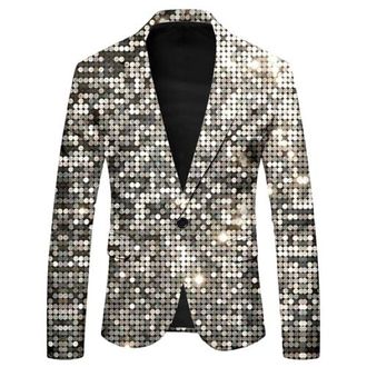 Generic Veste pour homme, aspect paillet&eacute;, impression 3D, ciel &eacute;toil&eacute;, rayures, blazer, carnaval, f&ecirc;te, veste slim fit un bouton, veste de costume pour carnav