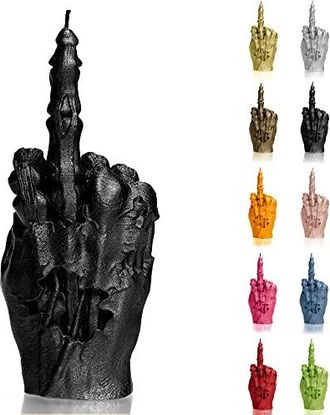 Candellana Kerze in Form eines Mittelfingers | FCK | Höhe: 100 x 70 x 222 mm| Zombie Hand | Schwarz Metalisch | Brennzeit 30h | Kerzengröße gleicht 1:1 Einer rea