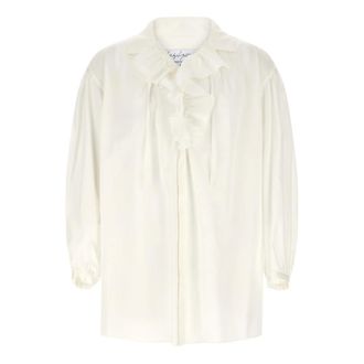 Yohji Yamamoto Homme, Chemises, Blanc, Taille: L Cotton Broad Frilled Gather Blouse