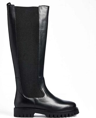 NA-KD kniehohe Lederstiefel mit Elastikeinsatz in Schwarz